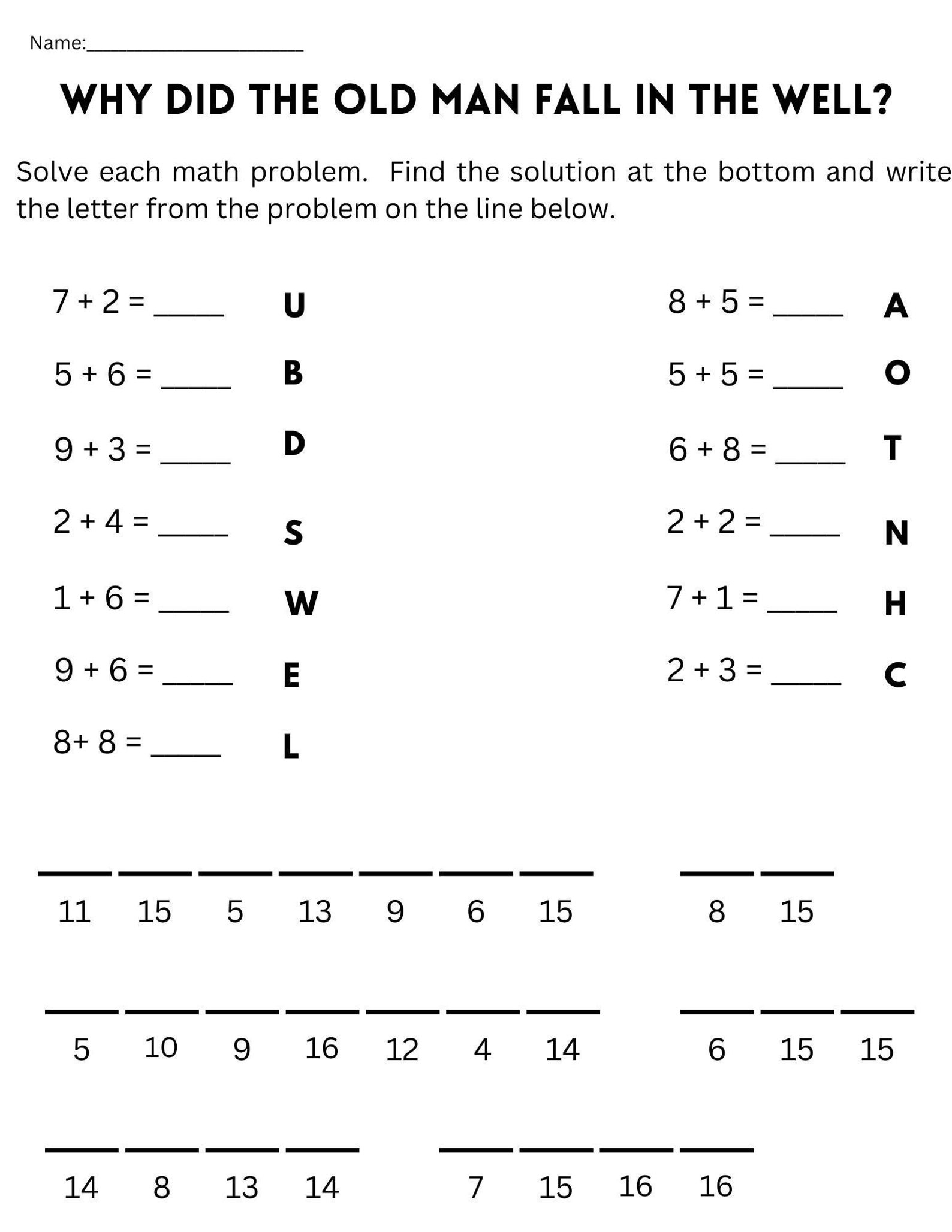 Mystery Math Worksheet - Single Digit Addition - Etsy