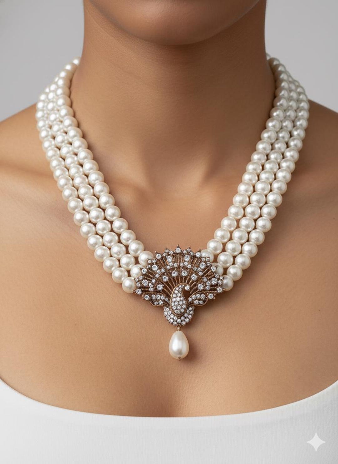 Majorca Pearl Necklace, Vintage Bronze Pendant, Multi Strand Choker ...