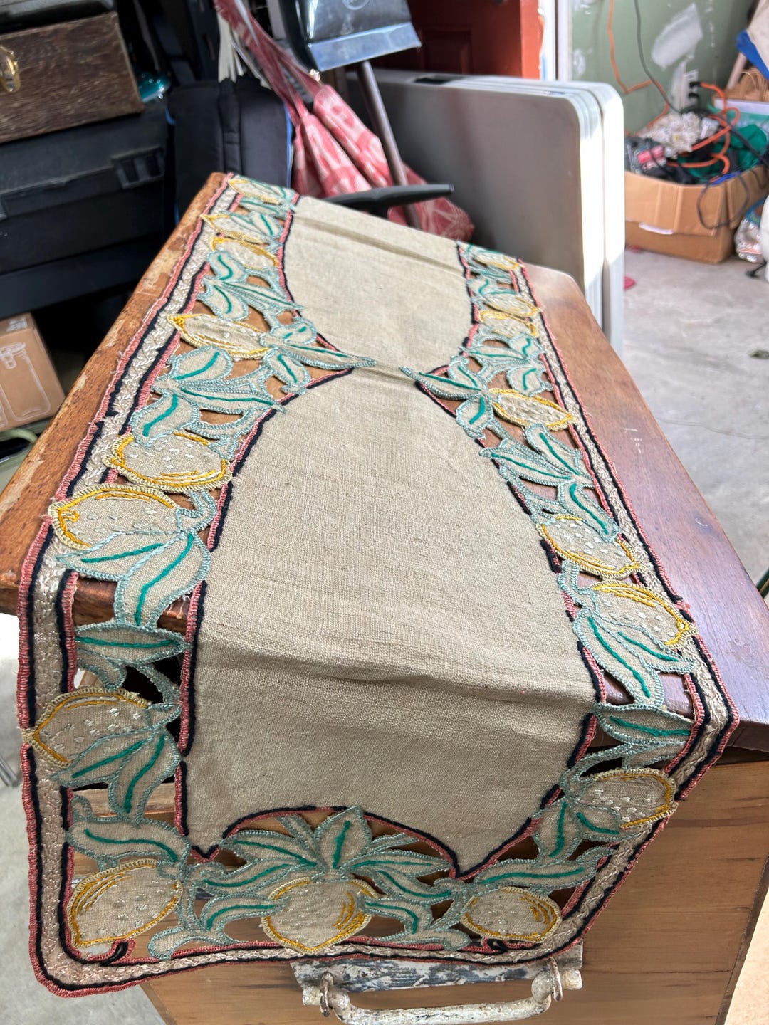 Arts and Crafts Table Runner , All Hand Embroidered and Cut Work Good ...