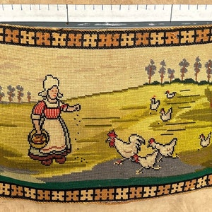 Cros-stitch Tapestry of a Maid & Her Chickens 22"x38" - Etsy