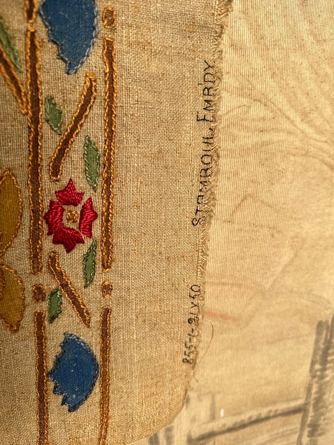 21"x4' Hand Painted and Embroidered Antique Arts and Crafts Embroidery ...