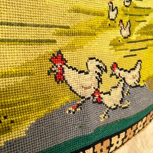 Cros-stitch Tapestry of a Maid & Her Chickens 22"x38" - Etsy