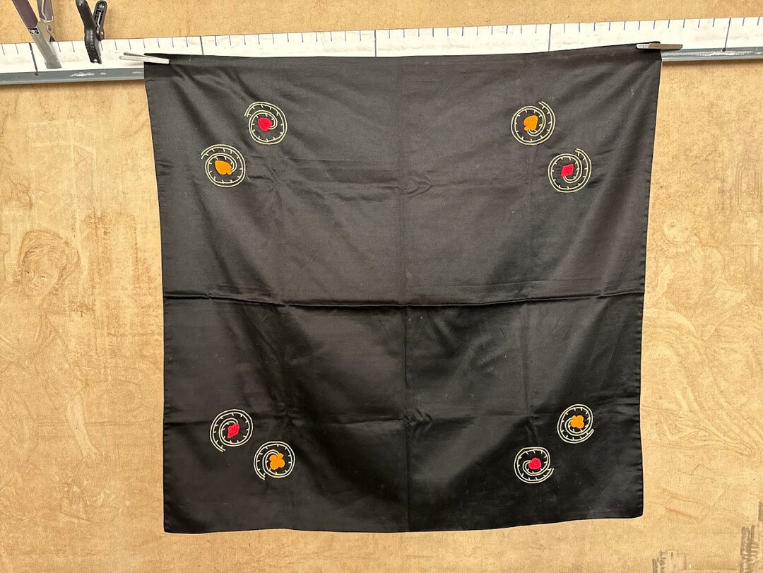 Black Silk Card Table Cover With Hand-embroidered Art Deco Designs. - Etsy