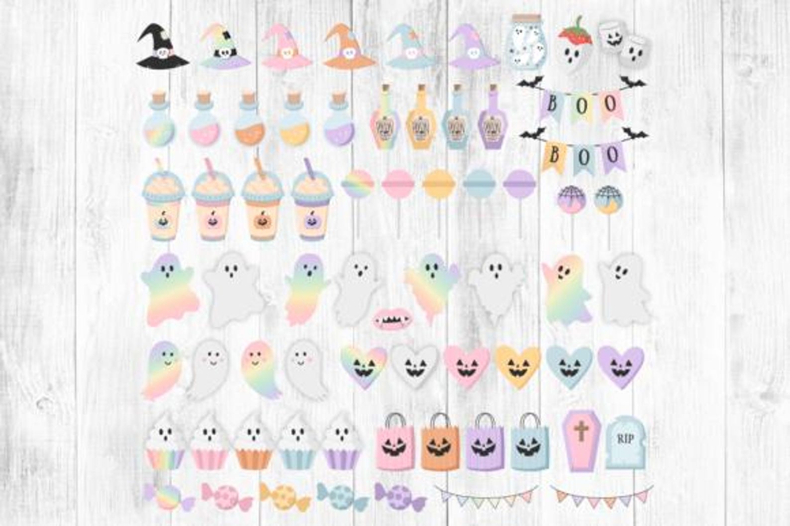 Cute Halloween Clipart, Cute Pastel Halloween Clipart, Pink Clip Art ...