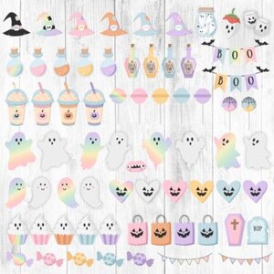 Cute Halloween Clipart, Cute Pastel Halloween Clipart, Pink Clip Art ...