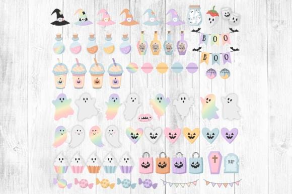 Cute Halloween Clipart, Cute Pastel Halloween Clipart, Pink Clip Art ...