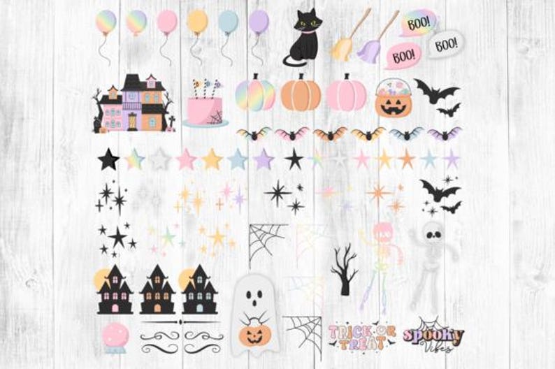Cute Halloween Clipart, Cute Pastel Halloween Clipart, Pink Clip Art ...