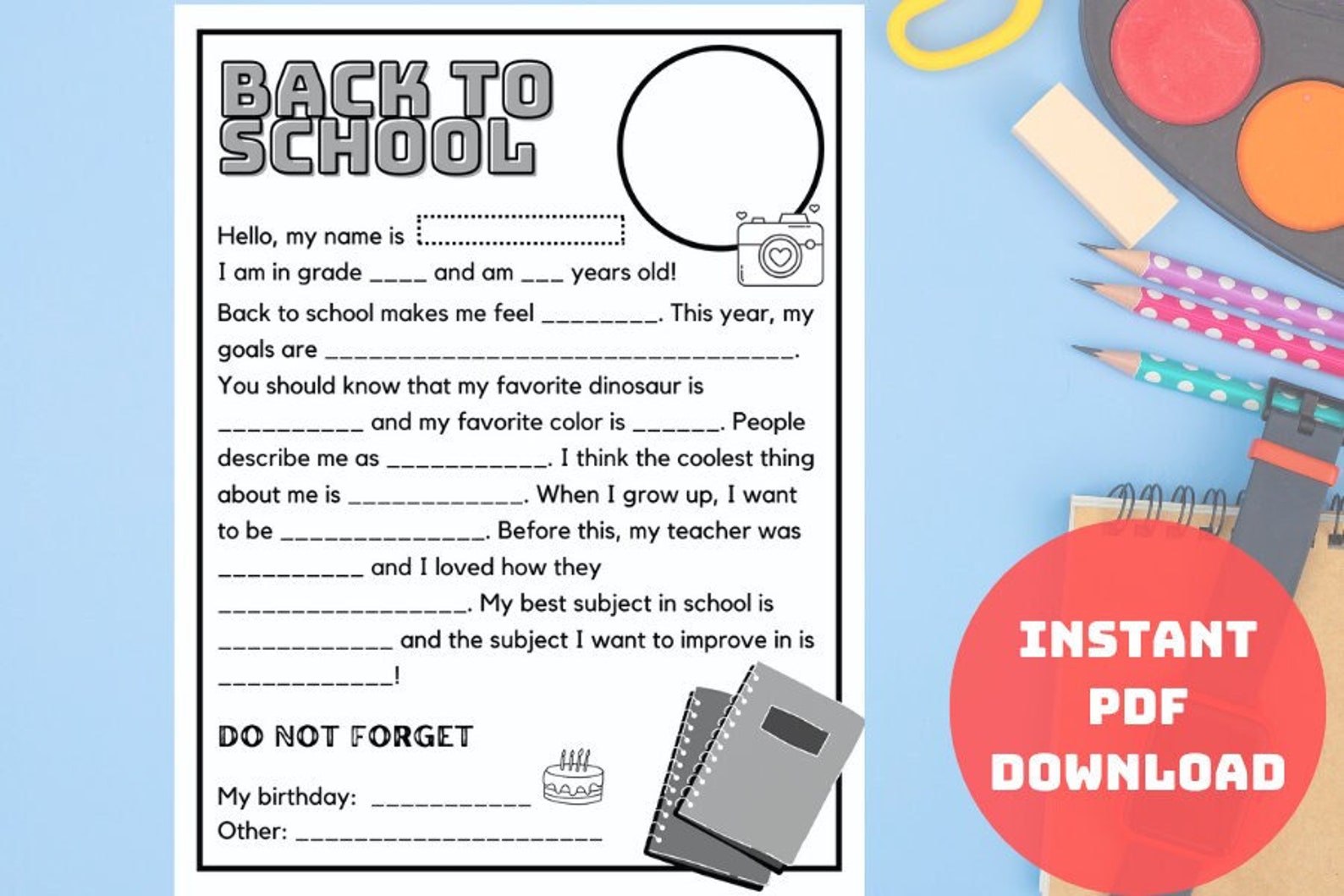 PRINTABLE Get to Know Me Worksheet for Kids | Back to School ...