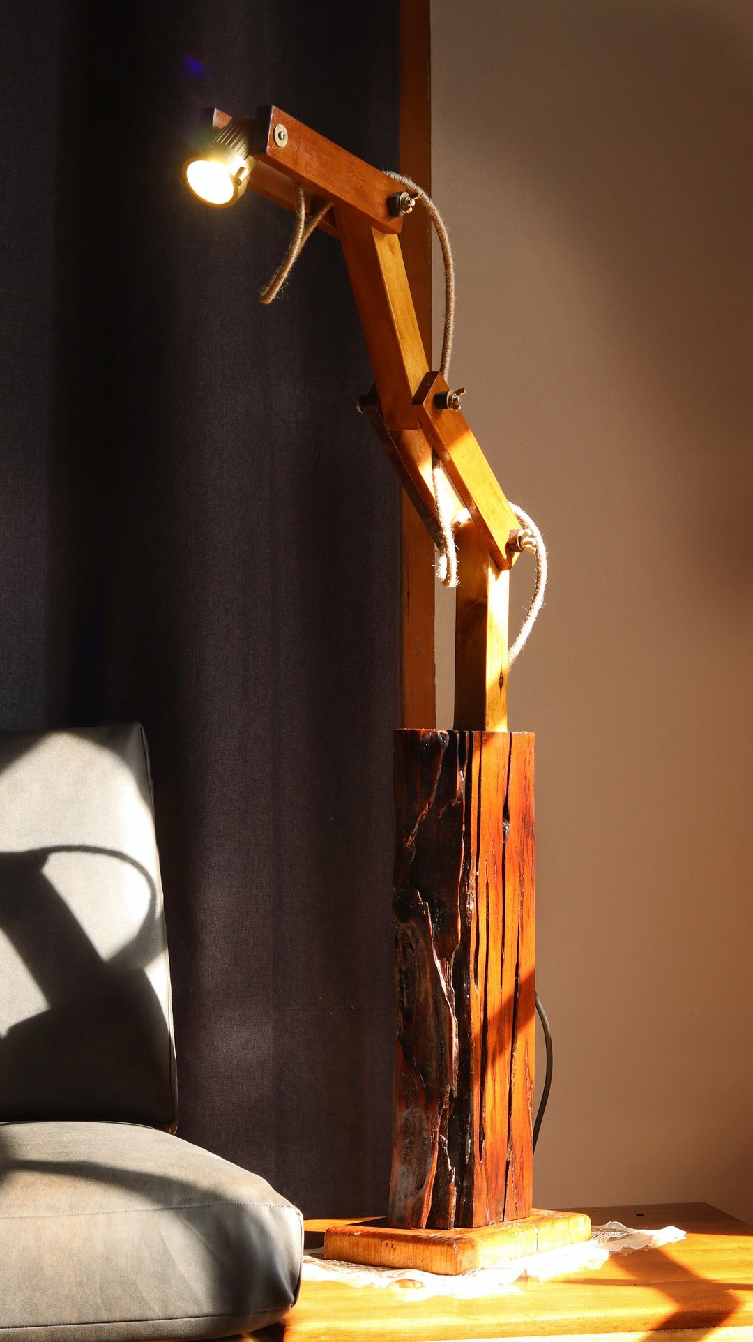 Larry Handmade Wood Lamp With Adjustable Height - Etsy