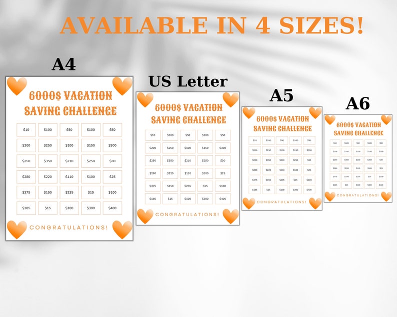 6k Vacation Money Saving Challenge Printable, A4,A5,A6 Size Savings ...