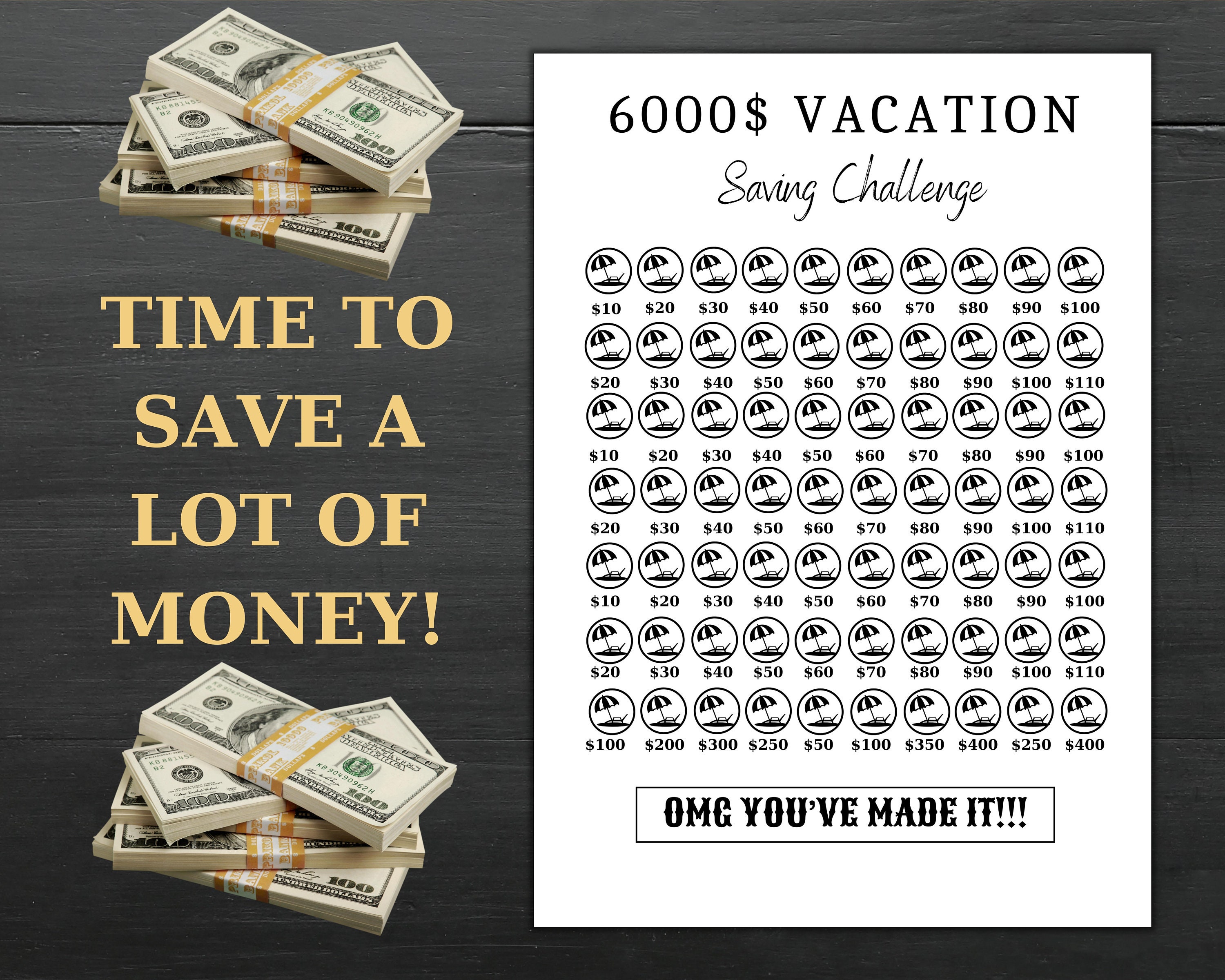 6,000 Vacation Money Savings Challenge Printable, Mini Savings Tracker ...