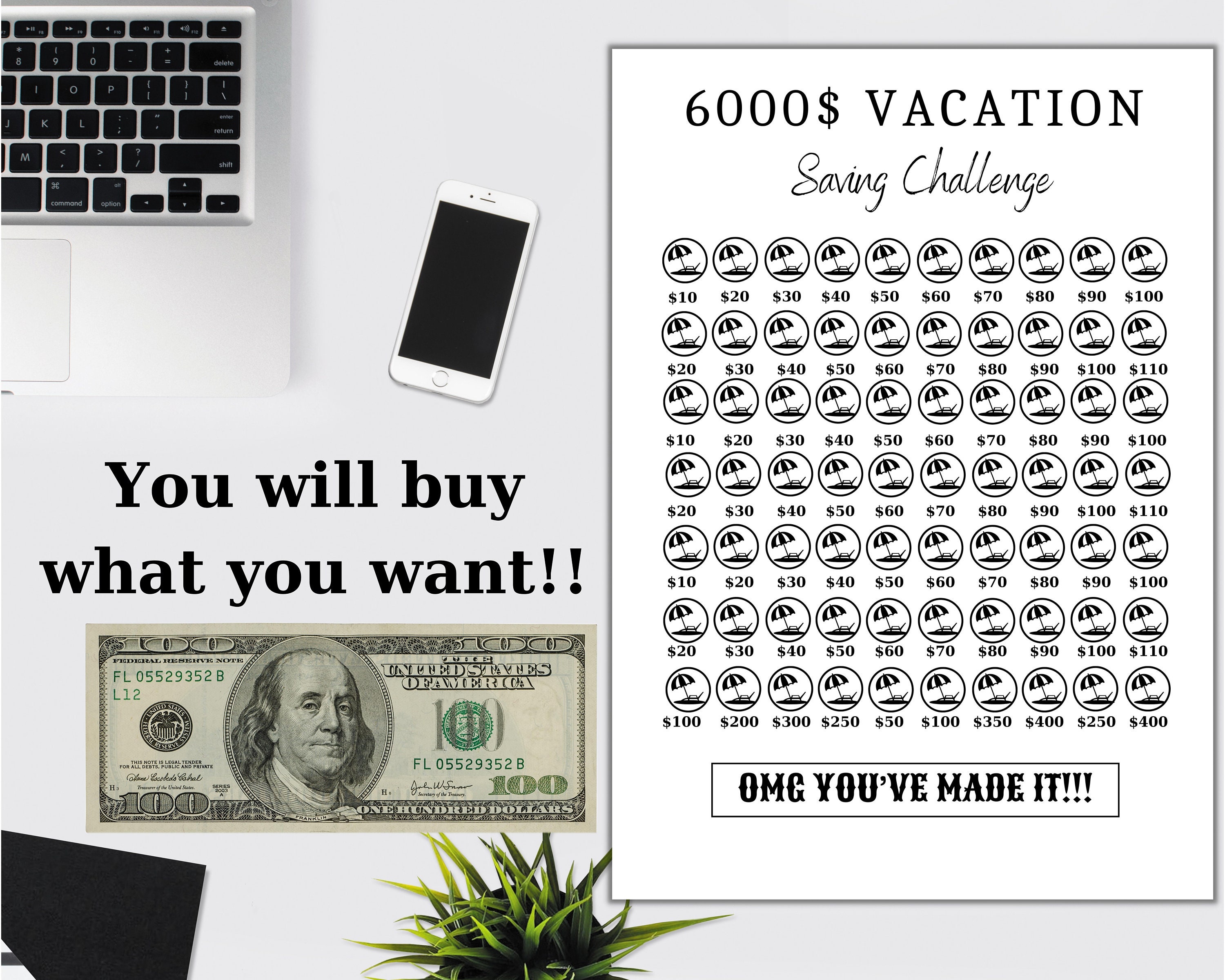 6,000 Vacation Money Savings Challenge Printable, Mini Savings Tracker ...