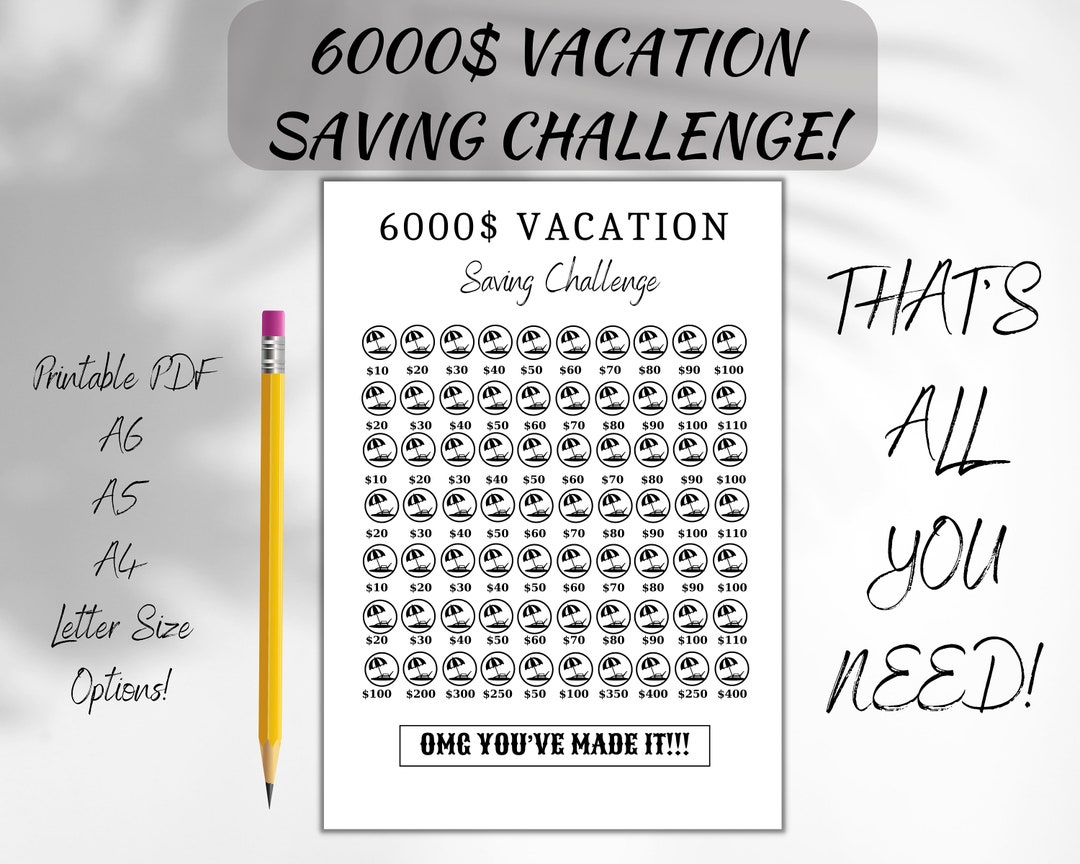 6,000 Vacation Money Savings Challenge Printable, Mini Savings Tracker ...