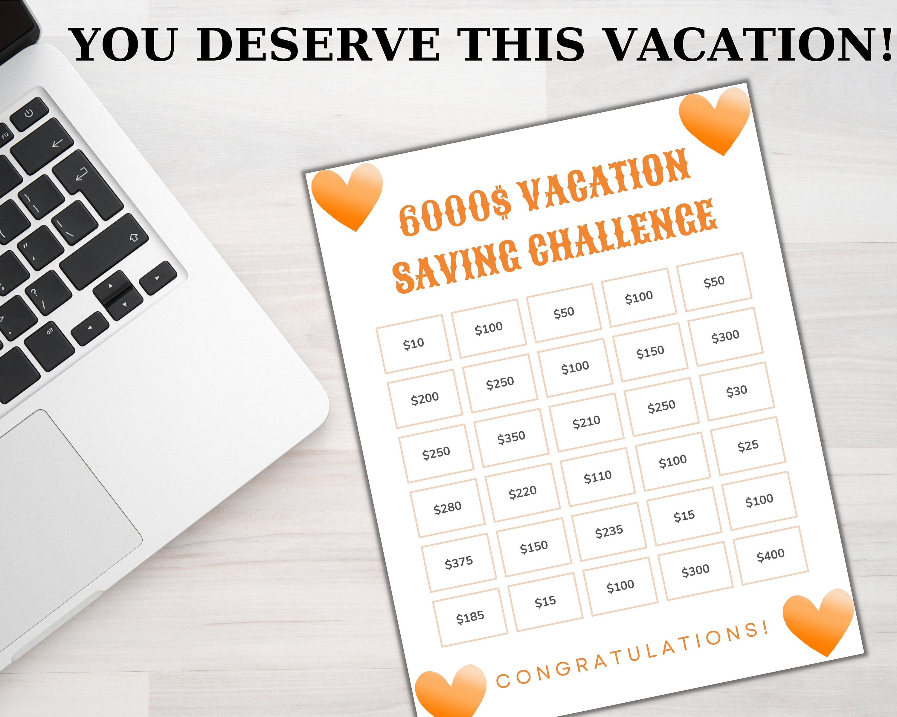 6k Vacation Money Saving Challenge Printable, A4,A5,A6 Size Savings ...