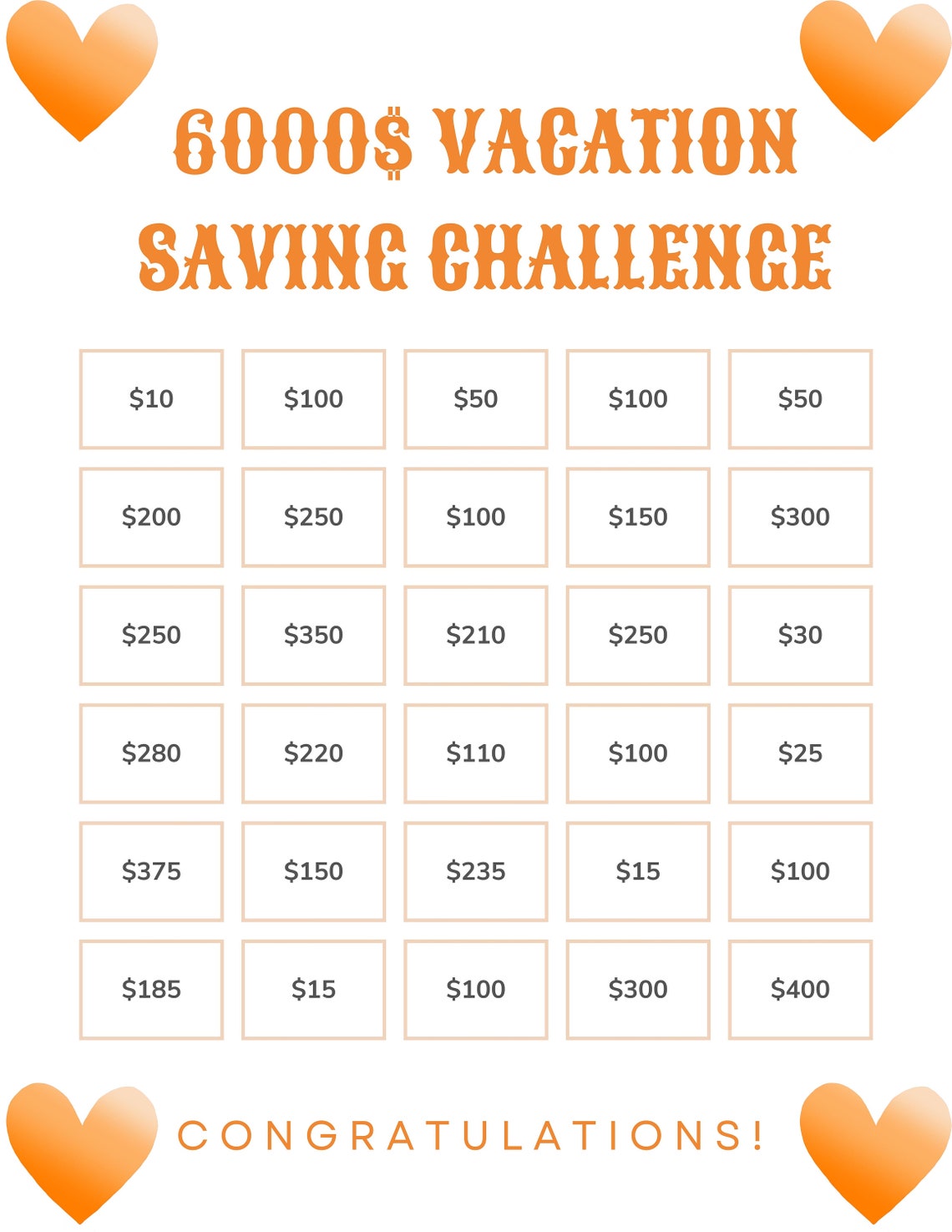 6k Vacation Money Saving Challenge Printable, A4,A5,A6 Size Savings ...