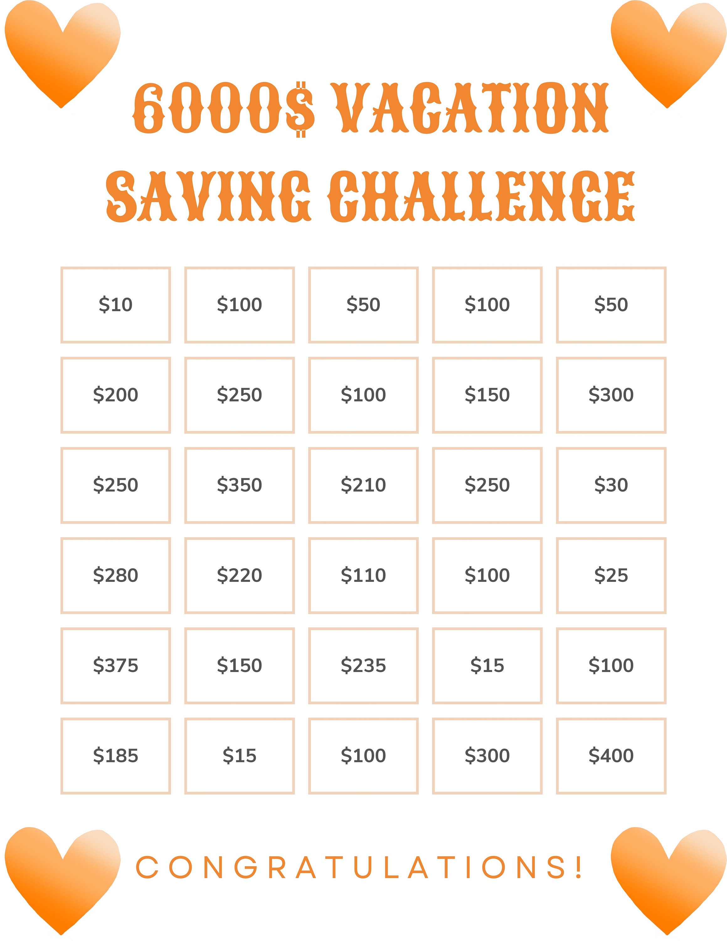 6k Vacation Money Saving Challenge Printable, A4,A5,A6 Size Savings ...