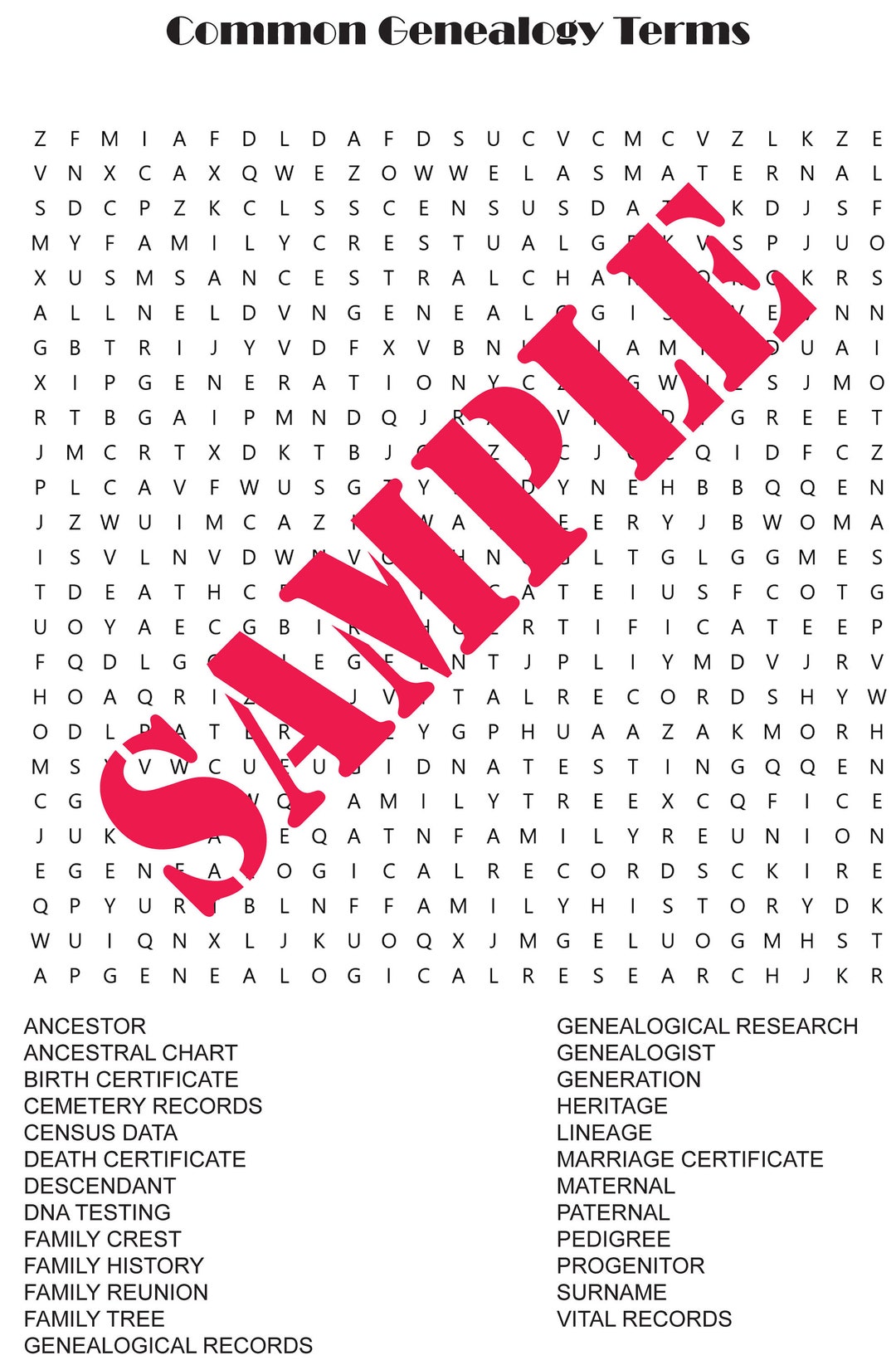 Downloadable Word Search of Common Genealogy Terms Puzzle - Etsy