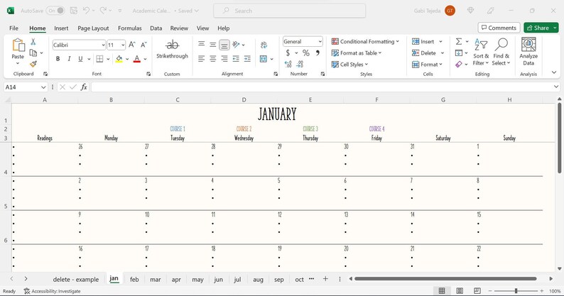 2023 Academic Planner Excel Template MINIMAL & NEUTRAL - Etsy