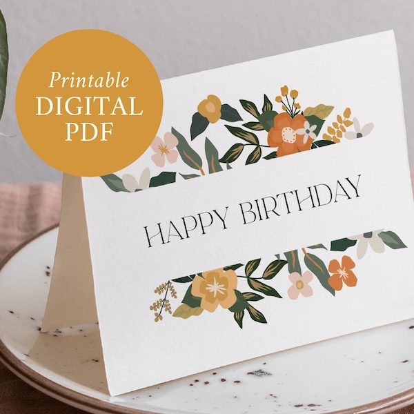 Digital Floral Birthday Card Printable Birthday Card for Her Flower ...