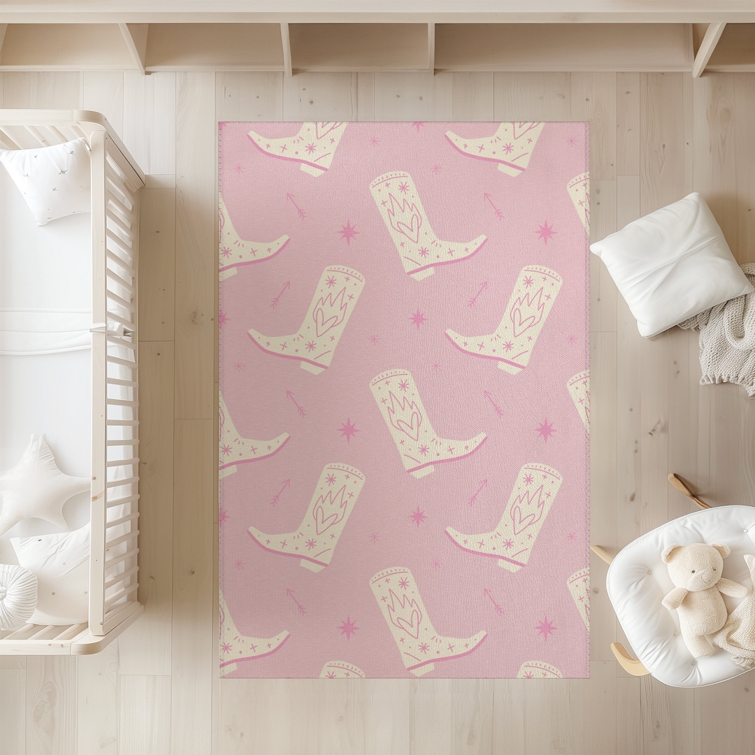 Pink Nursery Western Girl Rug Cowgirl Boots Nursery Decor Western Theme ...