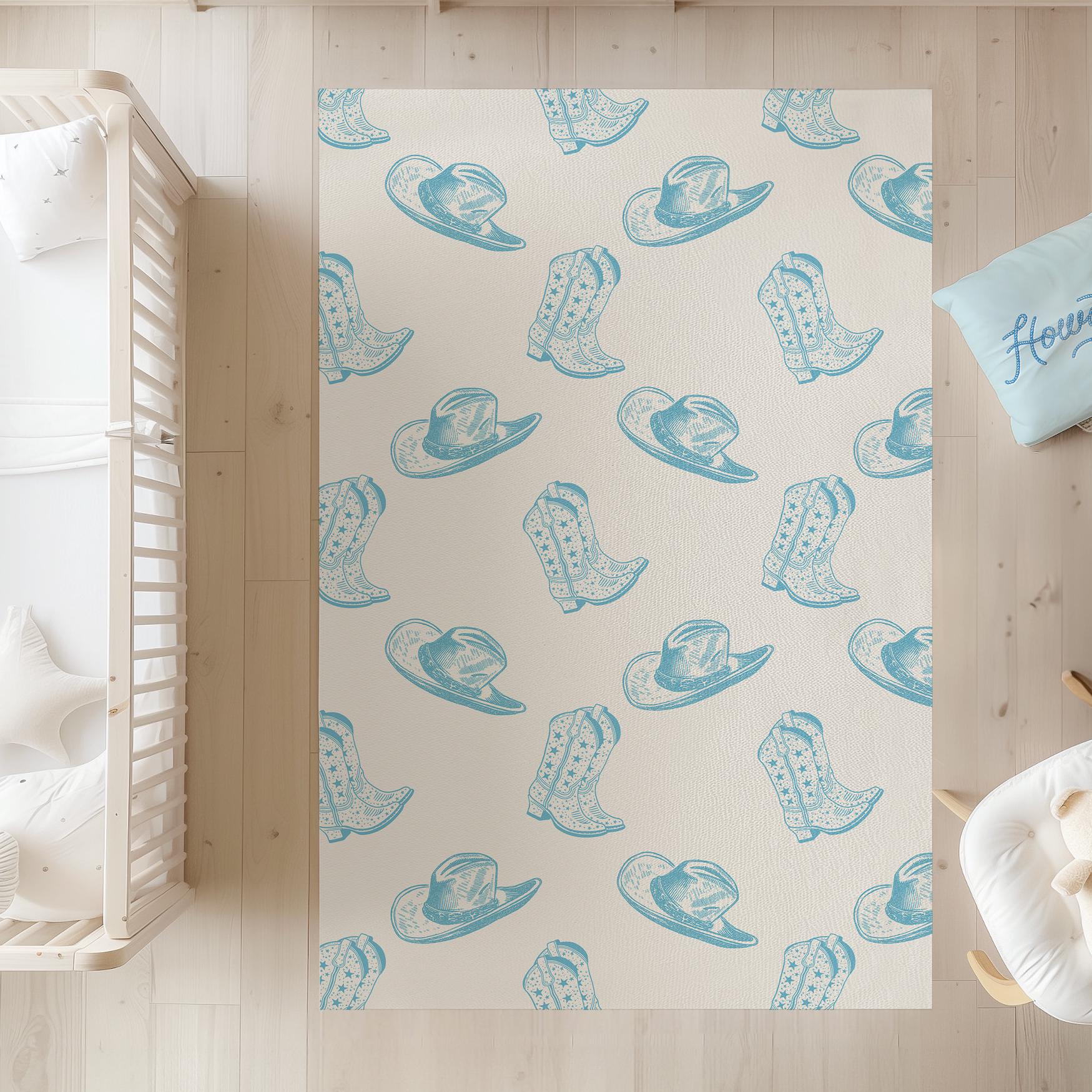 Blue Western Nursery Rug Boy Western Nursery Decor Boy Bedroom Cowboy ...