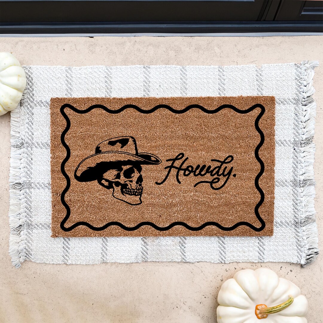Retro Western Doormat Howdy Cowboy Skull Welcome Mat Western Cowboy ...