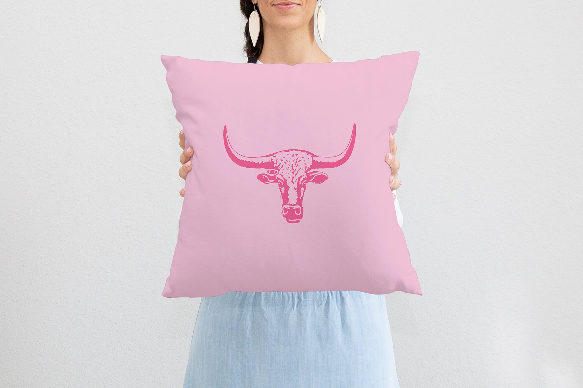 Hot Pink Longhorn Pillow Western Home Decor Pink Western Bedding for ...