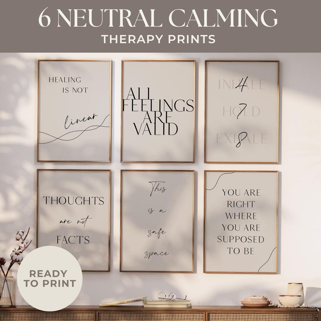 Neutral Calming Therapy Poster Set Neutral Mindset Wall Art Bundle ...