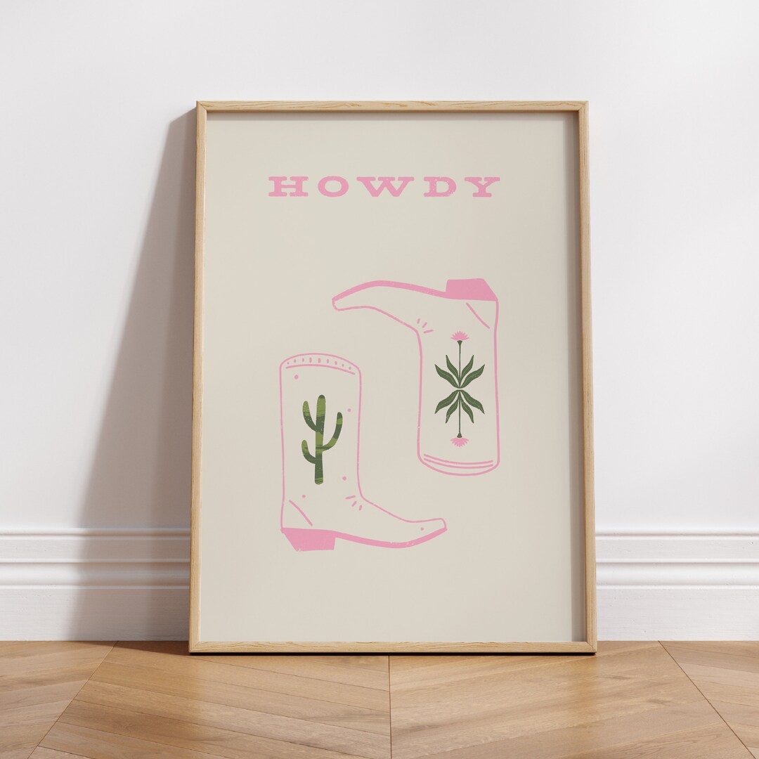 Pink Howdy Cowgirl Wall Art for Girls Room Western Nursery Wall Decor ...