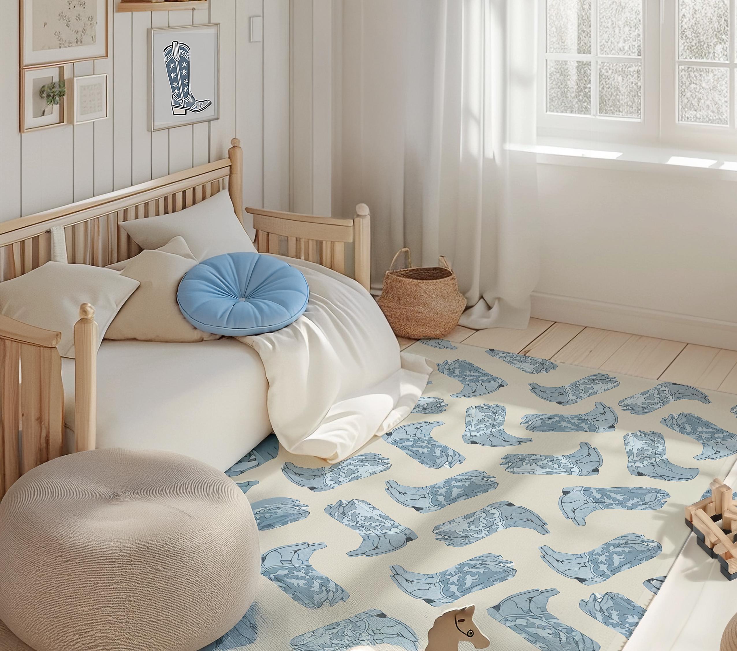 Western Nursery Rug Cowboy Theme Baby Room Western Decor Blue Boot ...