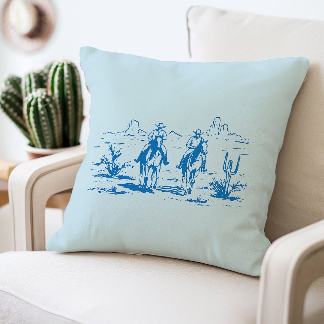 Blue Retro Western Pillow Retro Cowboy Home Decor Blue Western Throw ...