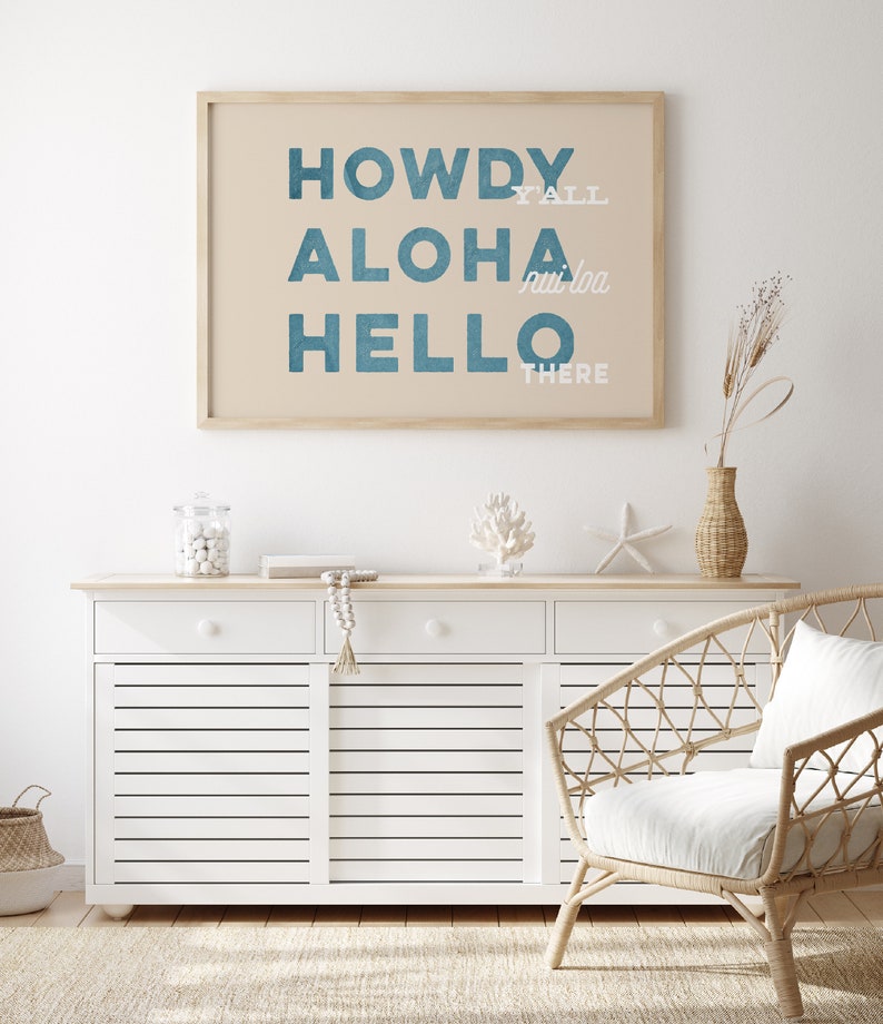 Howdy Aloha Hello Beach House Poster Digital Coastal Cowgirl Print ...
