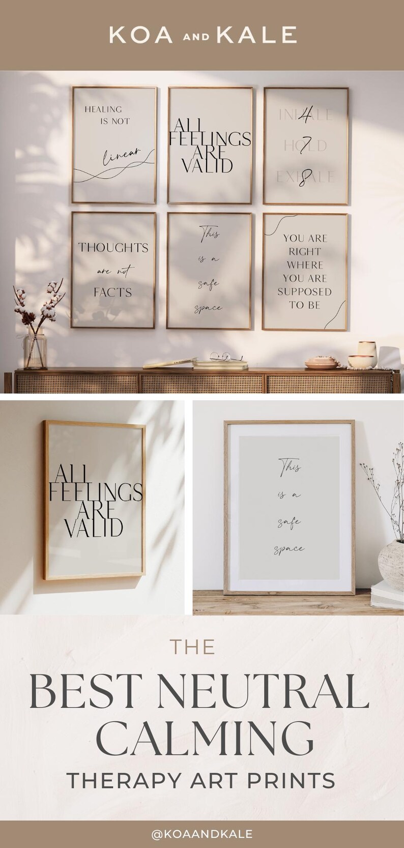Neutral Calming Therapy Poster Set Neutral Mindset Wall Art Bundle ...