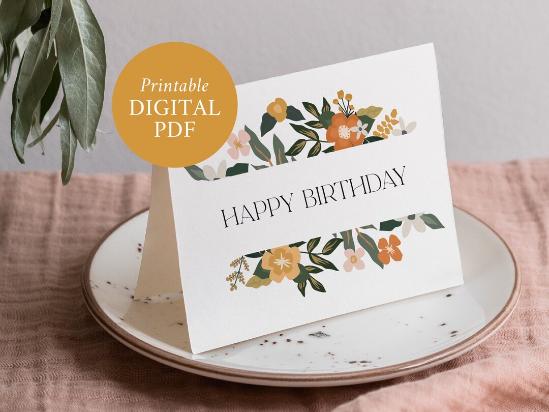Digital Floral Birthday Card Printable Birthday Card for Her Flower ...