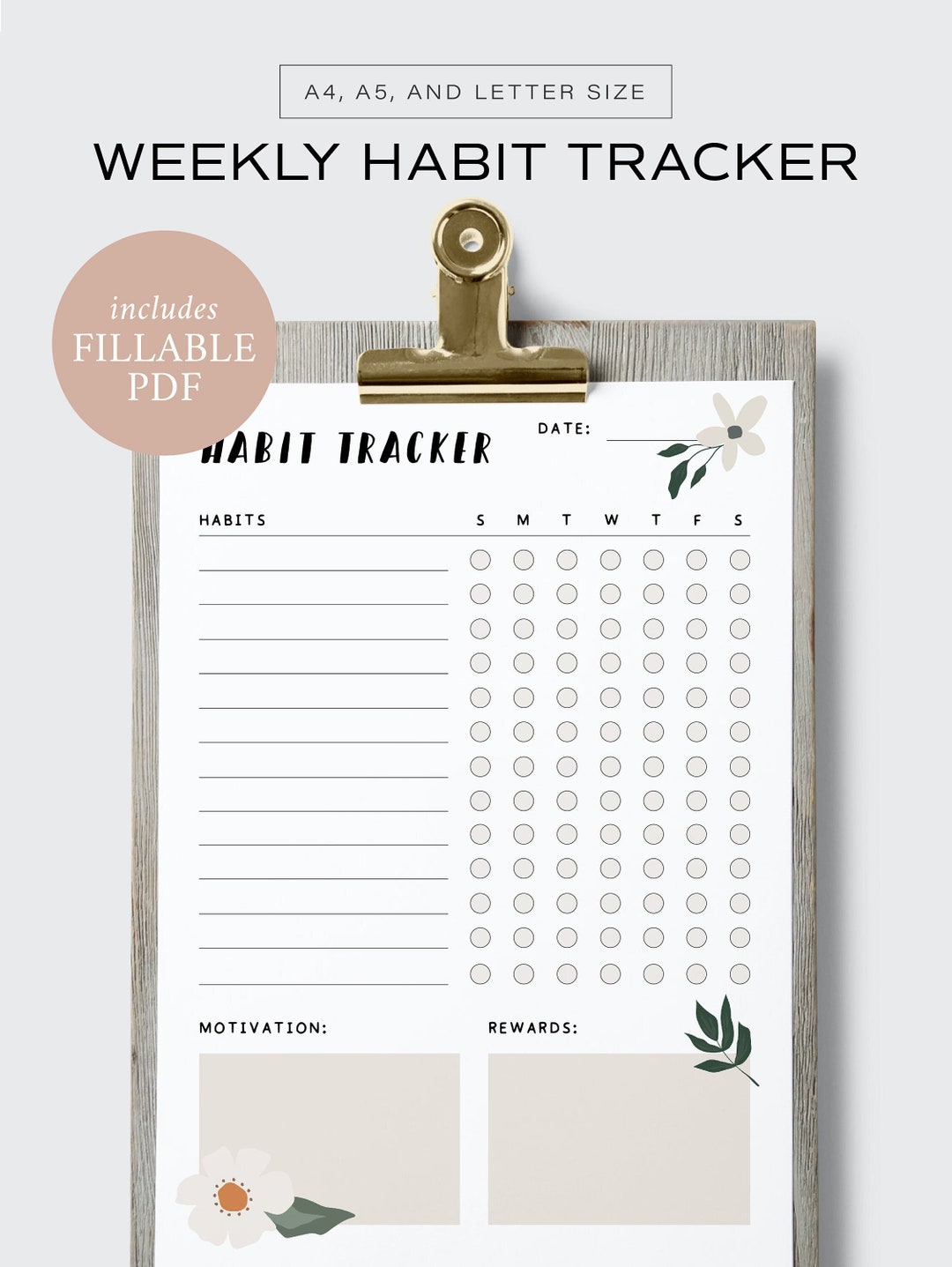 Habit Tracker Printable Weekly Habit Tracker Habit Tracker Sheet Habit ...