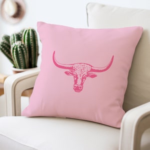 Hot Pink Longhorn Pillow Western Home Decor Pink Western Bedding for ...