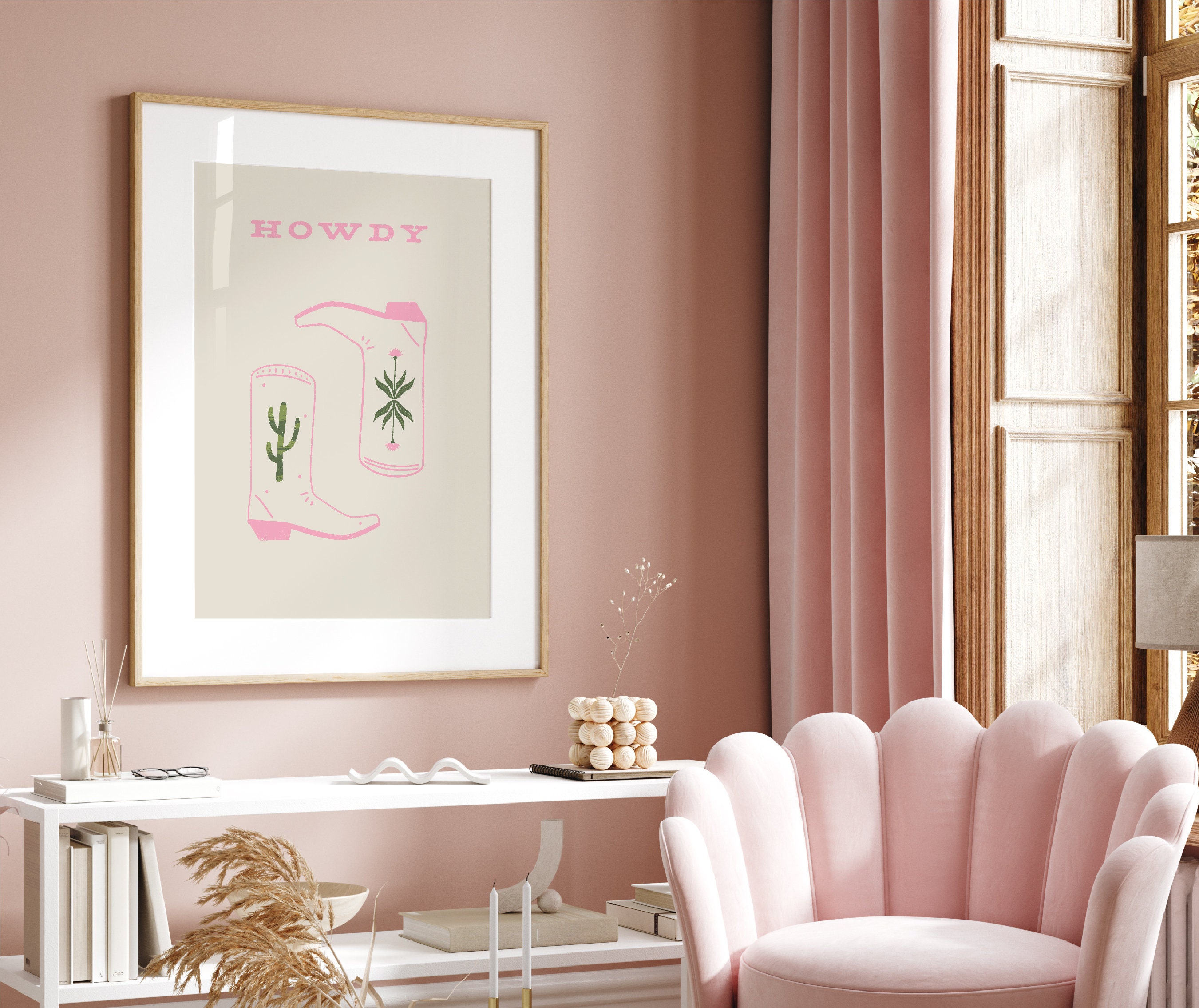 Pink Howdy Cowgirl Wall Art for Girls Room Western Nursery Wall Decor ...