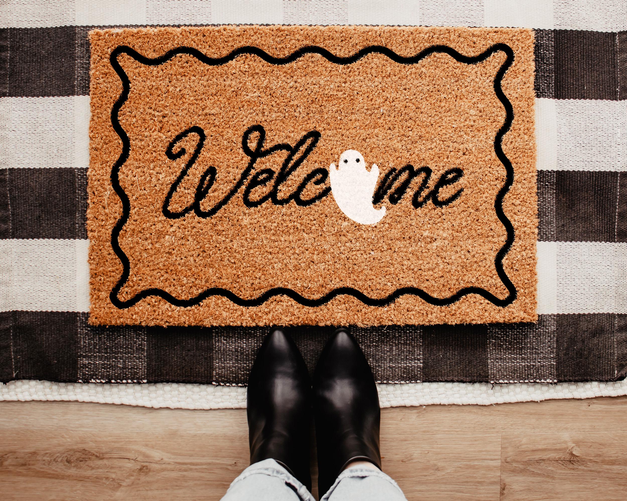 Ghost Welcome Mat Farmhouse Halloween Decor for Front Door Cute ...