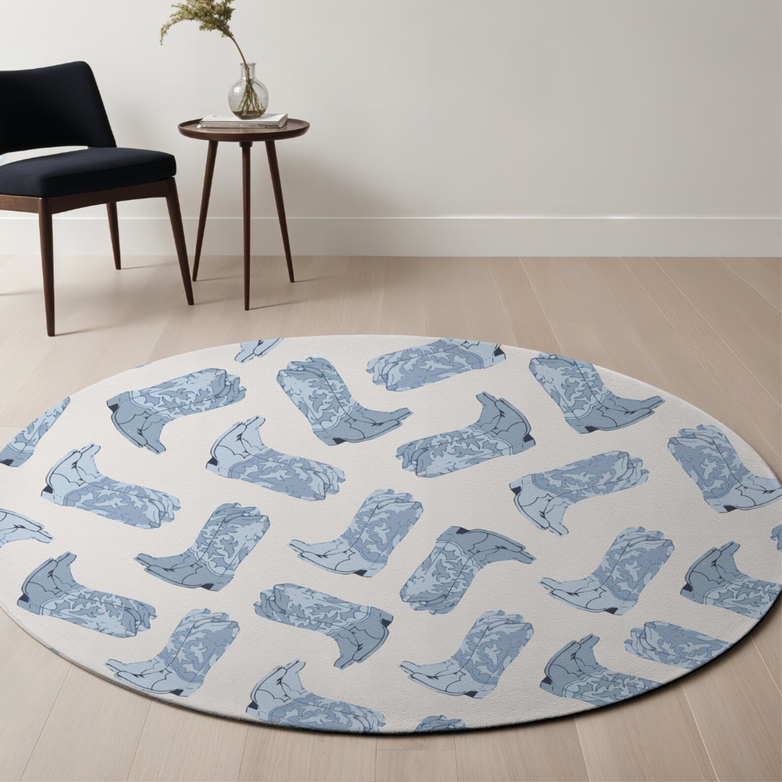 Blue Cowboy Boot Rug Boy Round Light Blue Rug Nursery Decor Boho ...