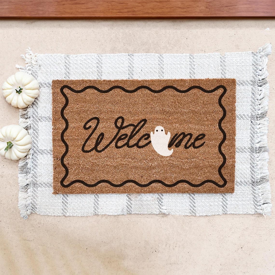 Ghost Welcome Mat Farmhouse Halloween Decor for Front Door Cute ...