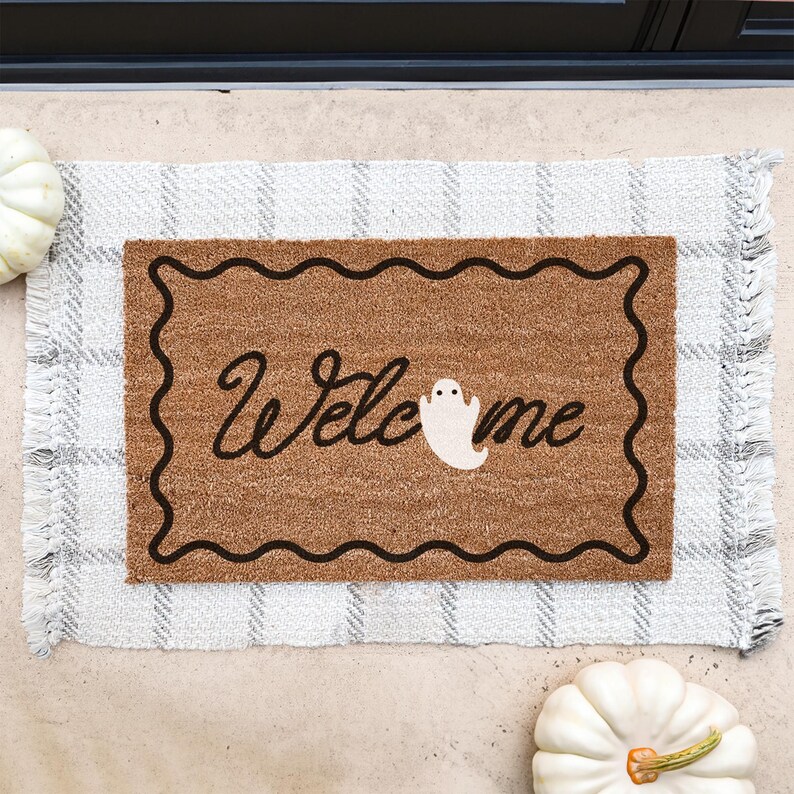 Ghost Welcome Mat Farmhouse Halloween Decor for Front Door Cute ...