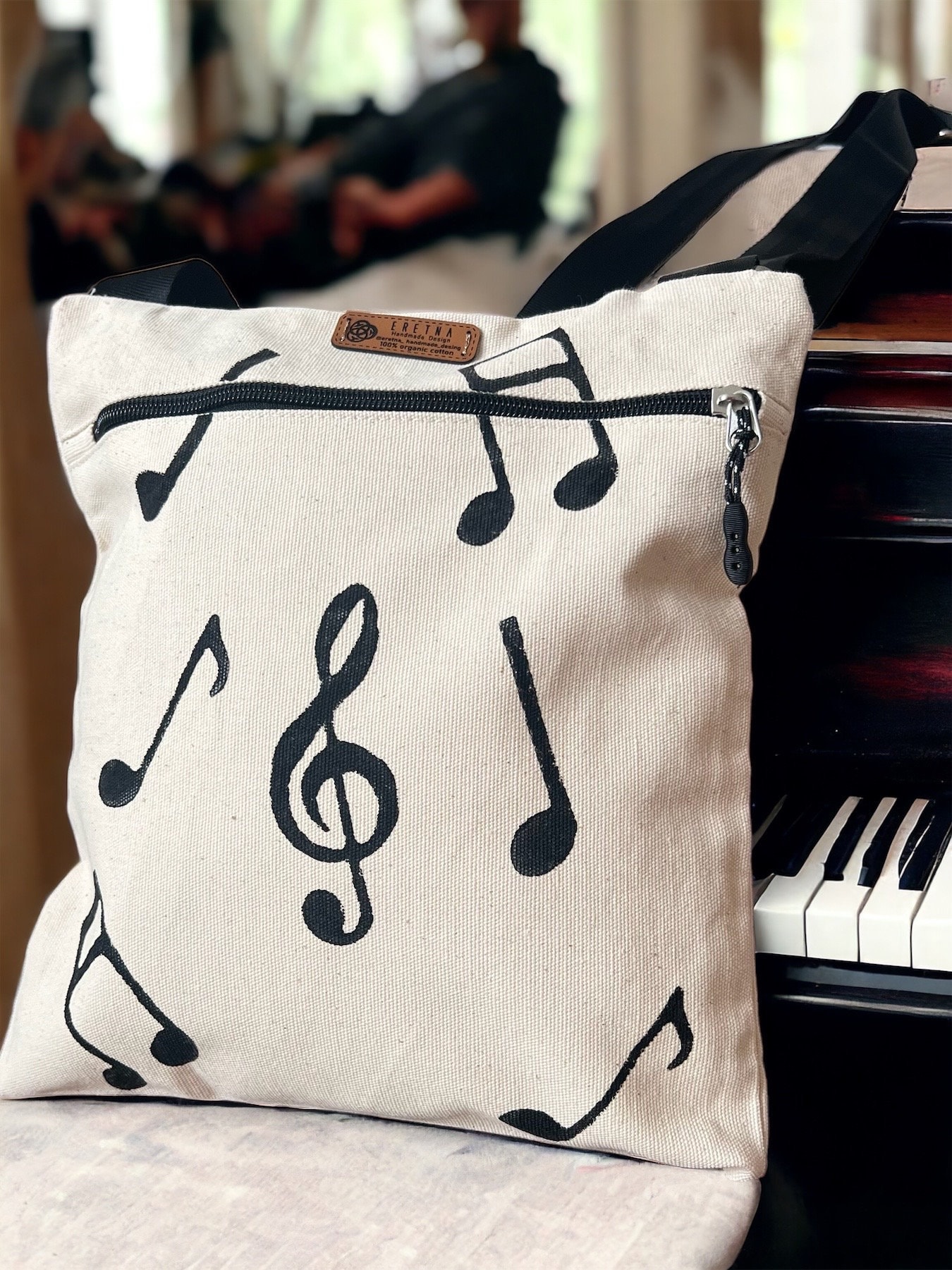 Boho Messenger Bag, Musical Notes Block Print Bag, Musician Gift, Sheet ...