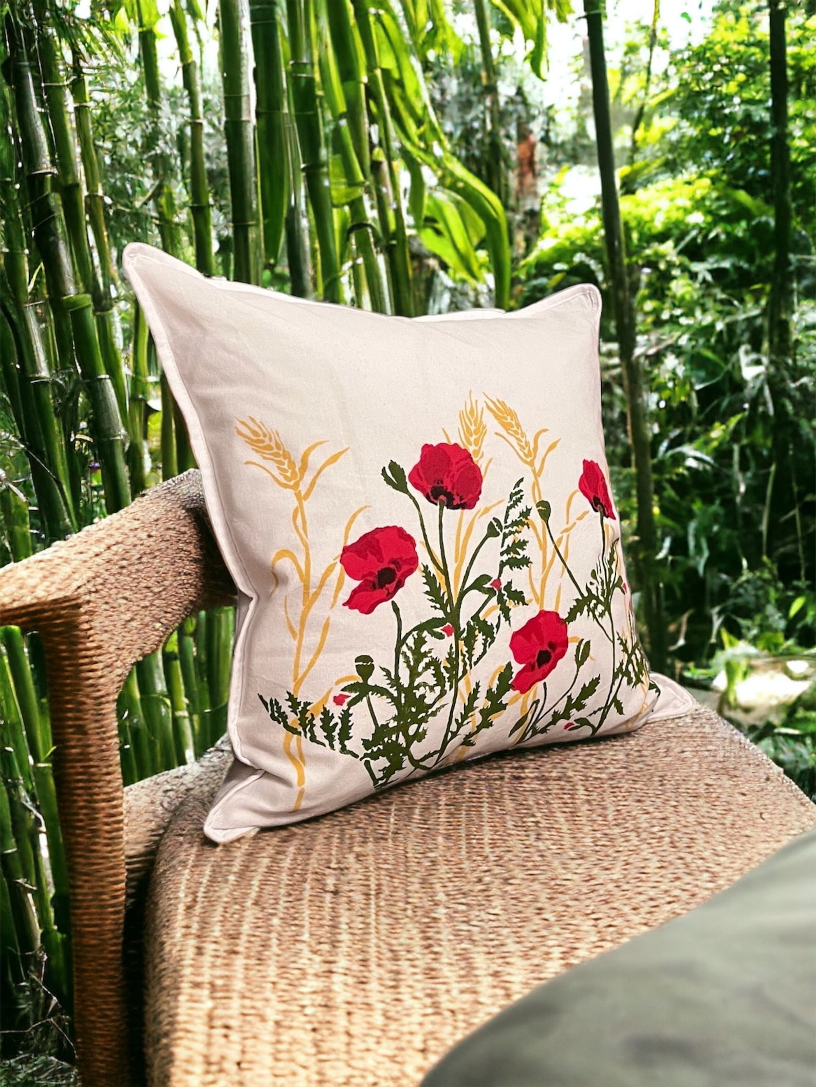California Poppy Linen Cotton Pillow Cover – Hand Painted Poppy Art ...