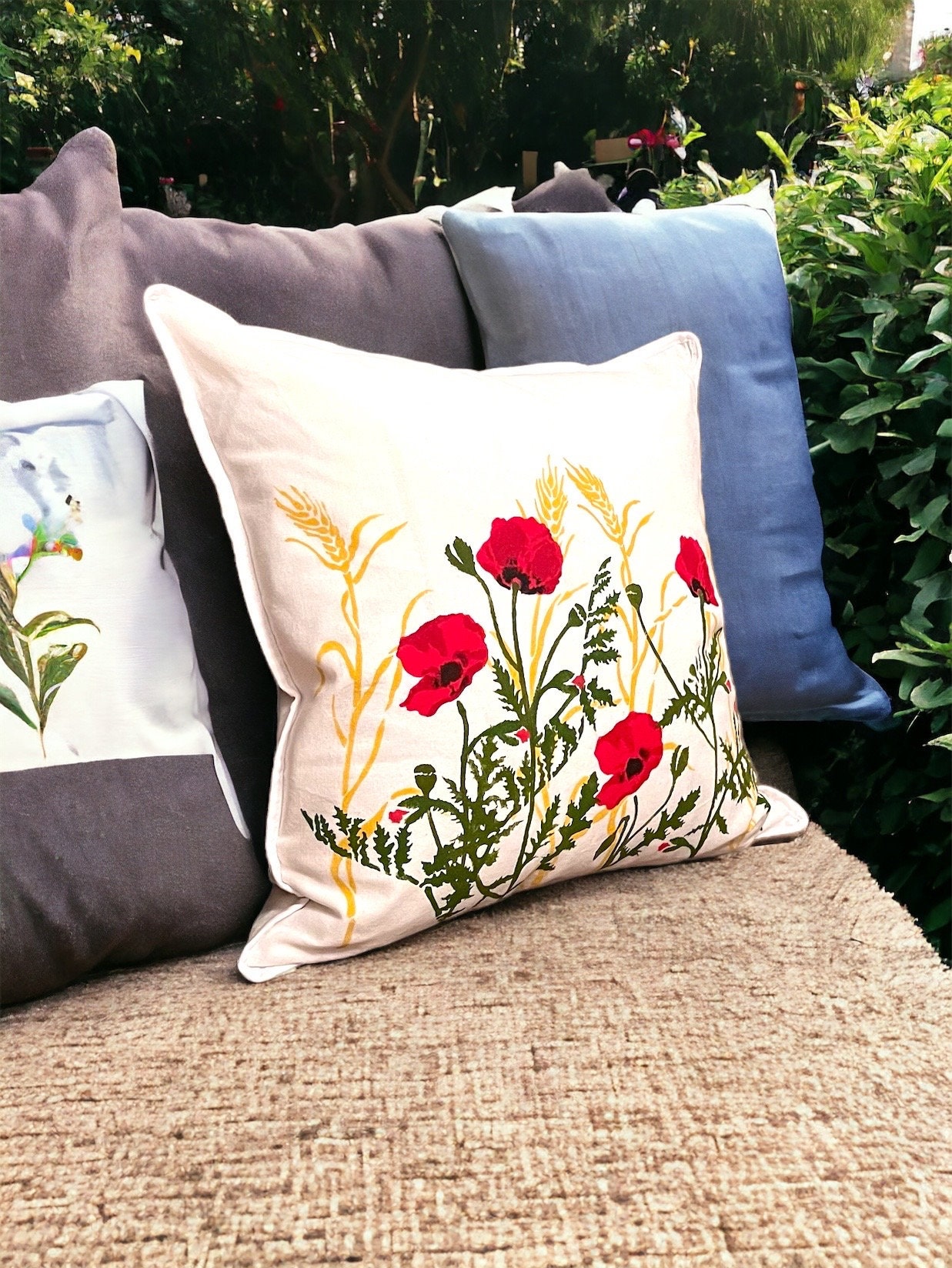 California Poppy Linen Cotton Pillow Cover – Hand Painted Poppy Art ...