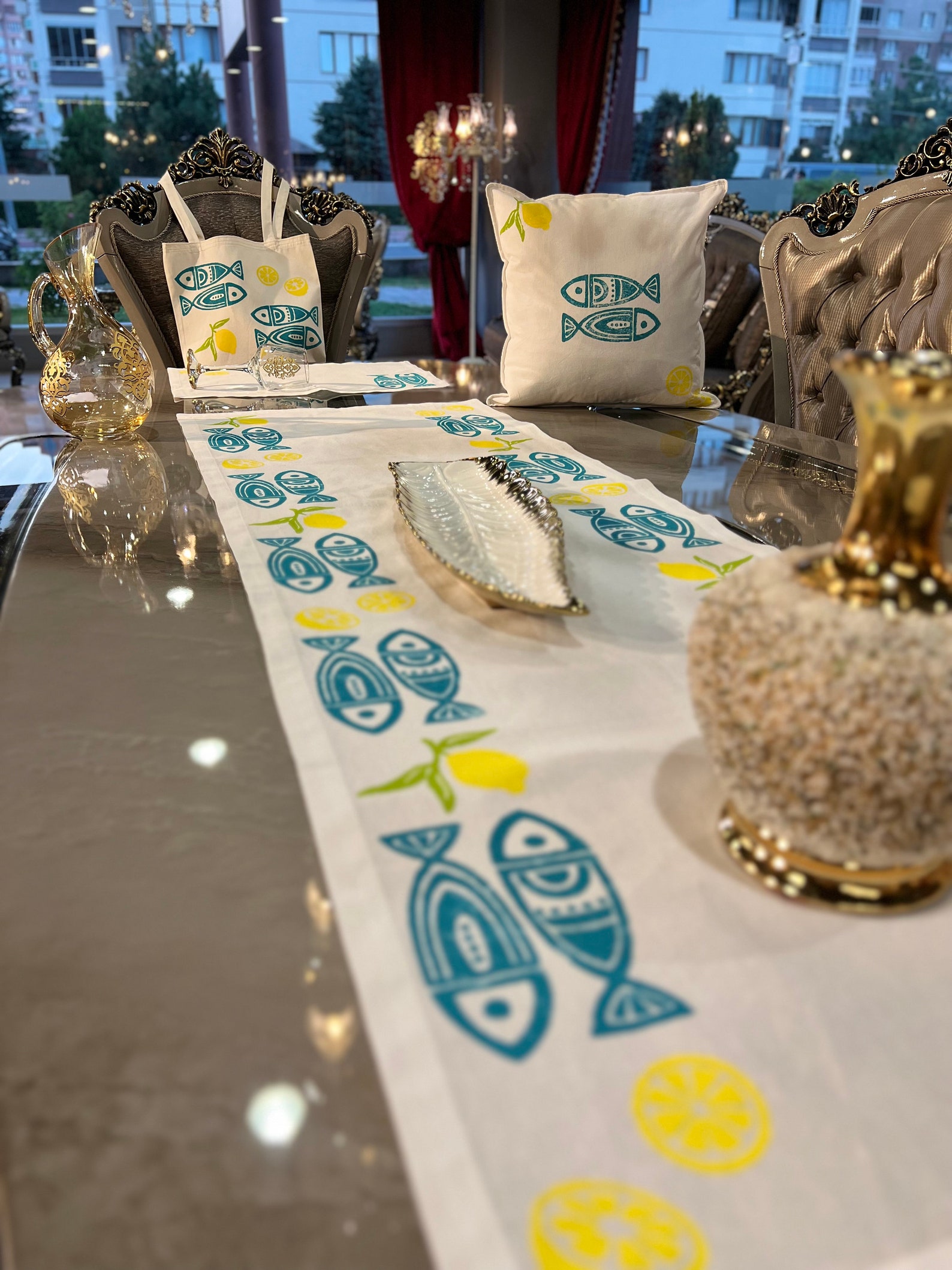 Hand-painted Fish Cloth Napkins, Cotton Linen Blend, Housewarming Gift ...