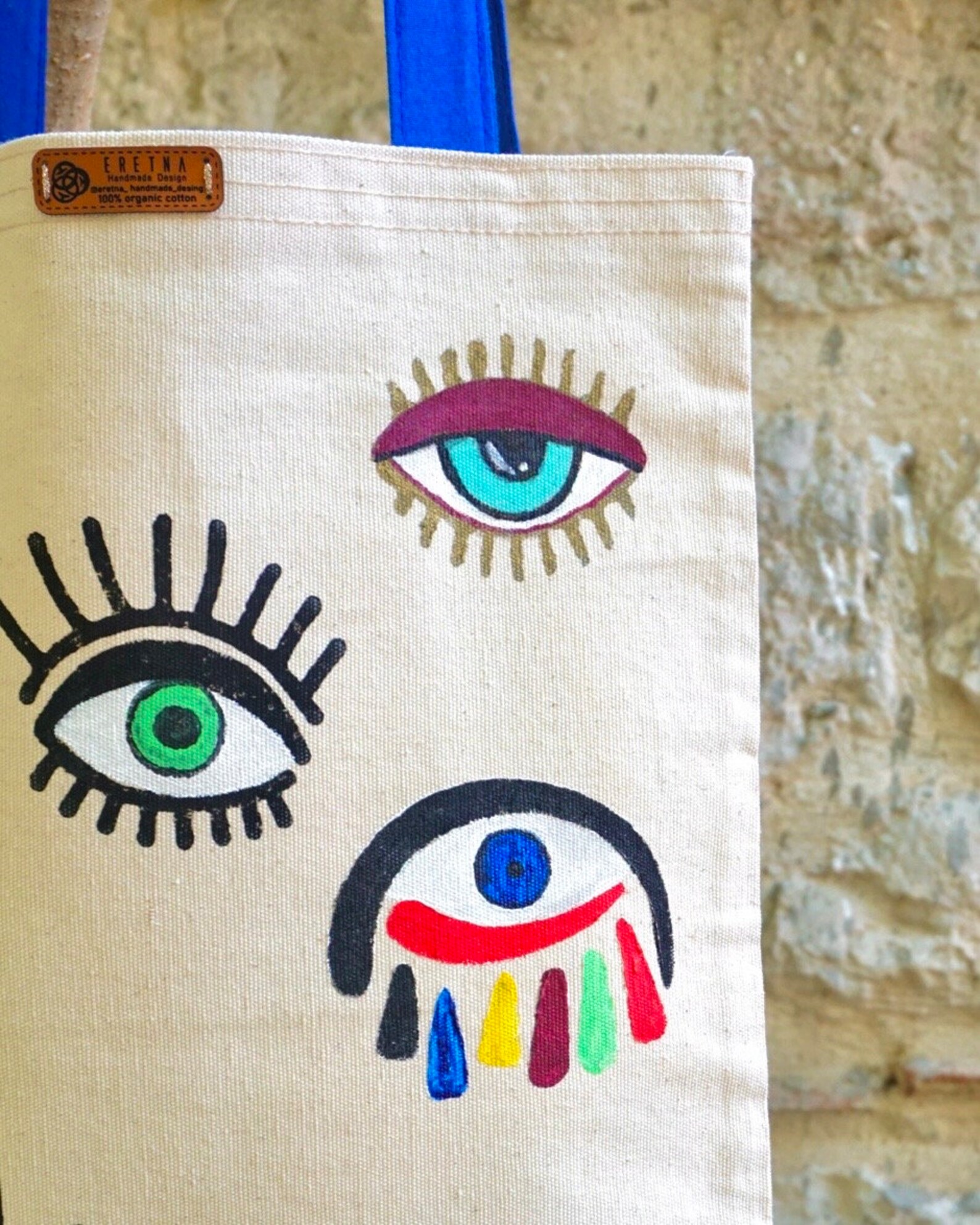 Tote Bag, Cloth Bag Print Bag, Evil Eye Boho Bag, Hand Printed Bag ...