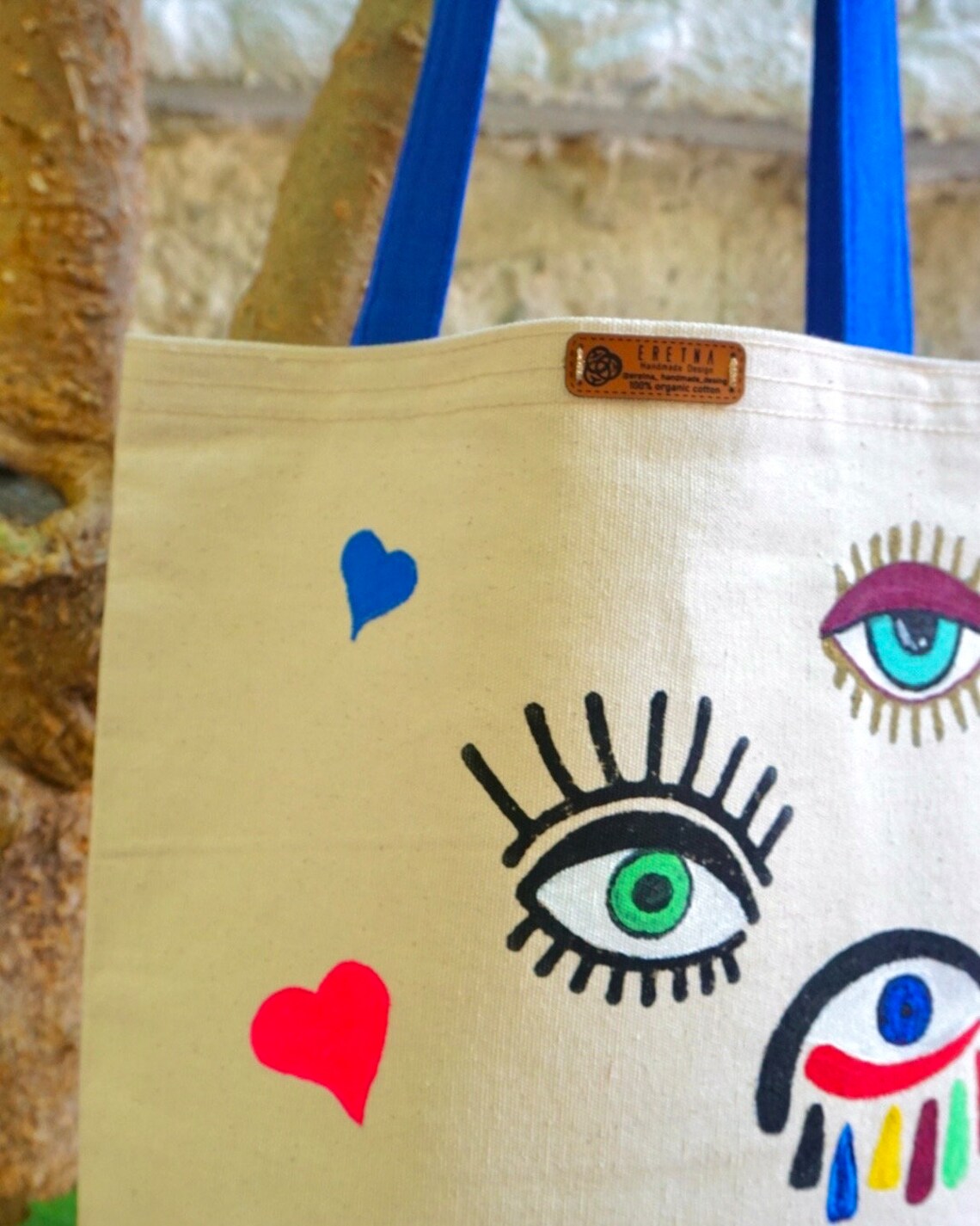Tote Bag, Cloth Bag Print Bag, Evil Eye Boho Bag, Hand Printed Bag ...