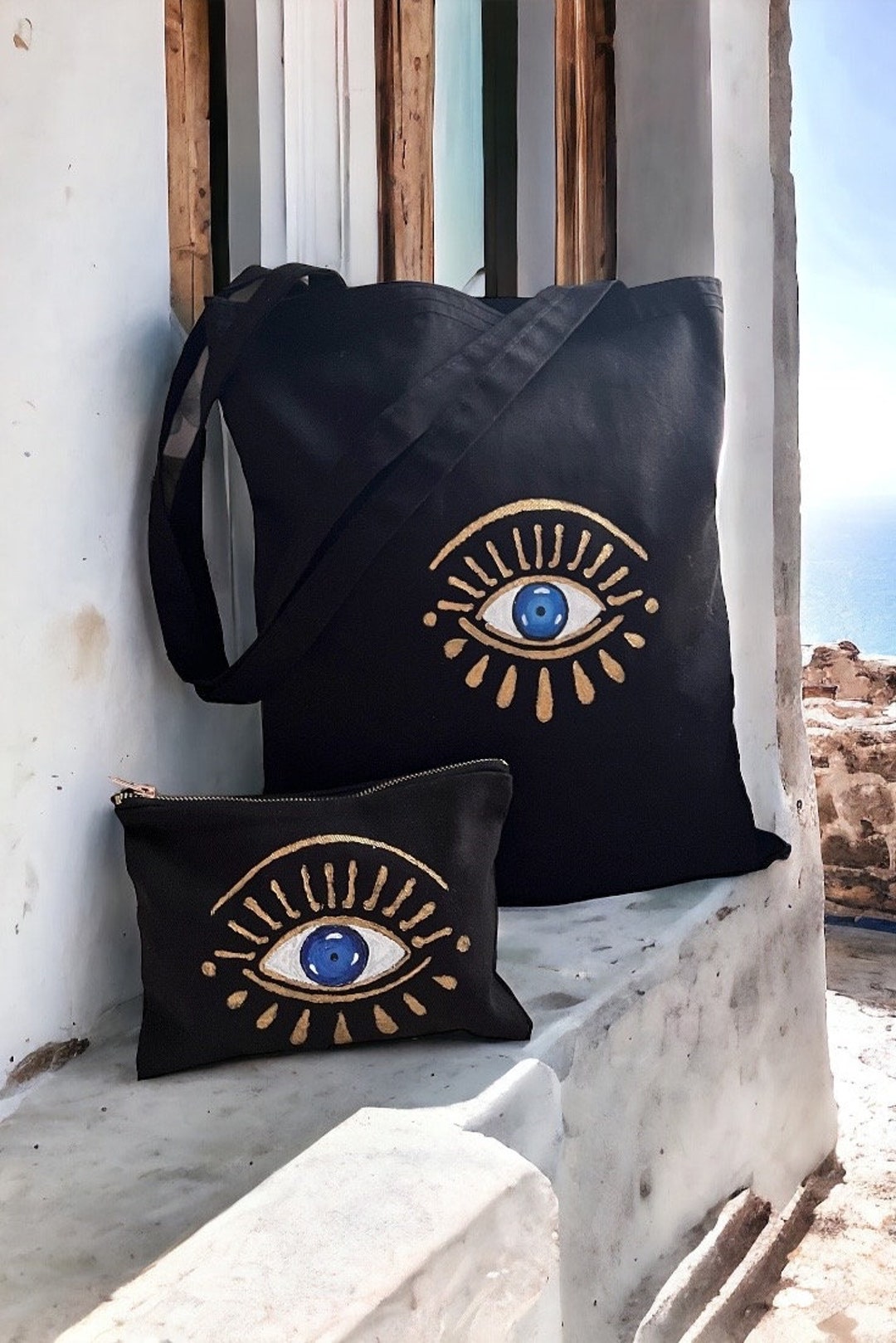 2 Pic Evil Eye Bag, Bridesmaid Tote Bag, Personalized Tote Bags, Greek ...