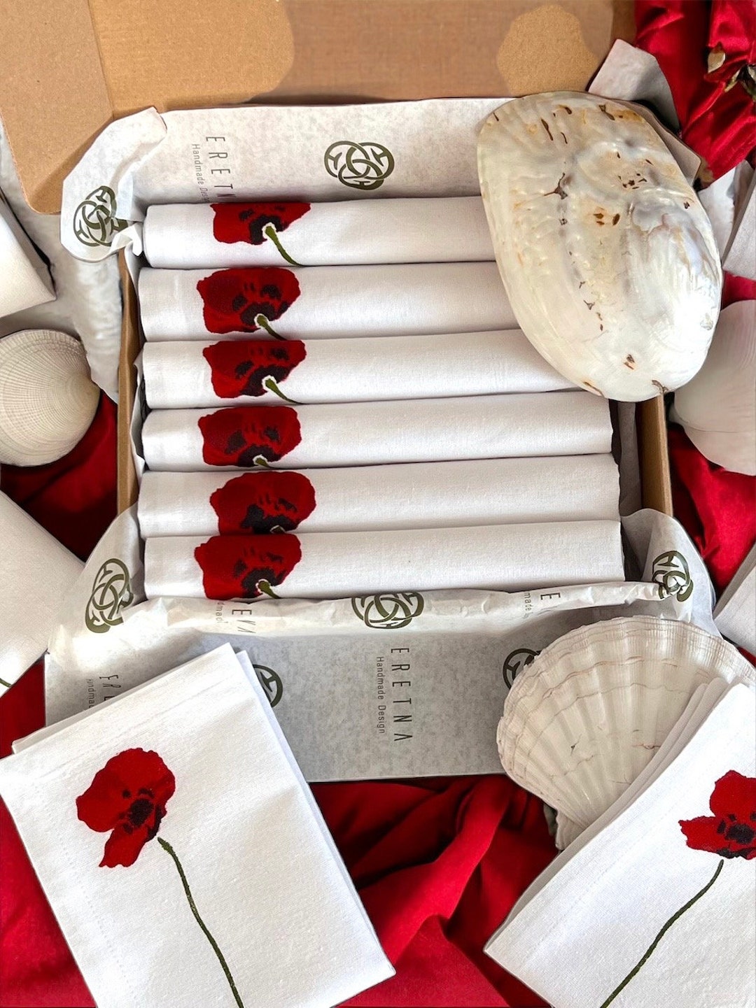 6wildflower Botanical Poppies Linen Cotton Flowers Gift for Nature ...