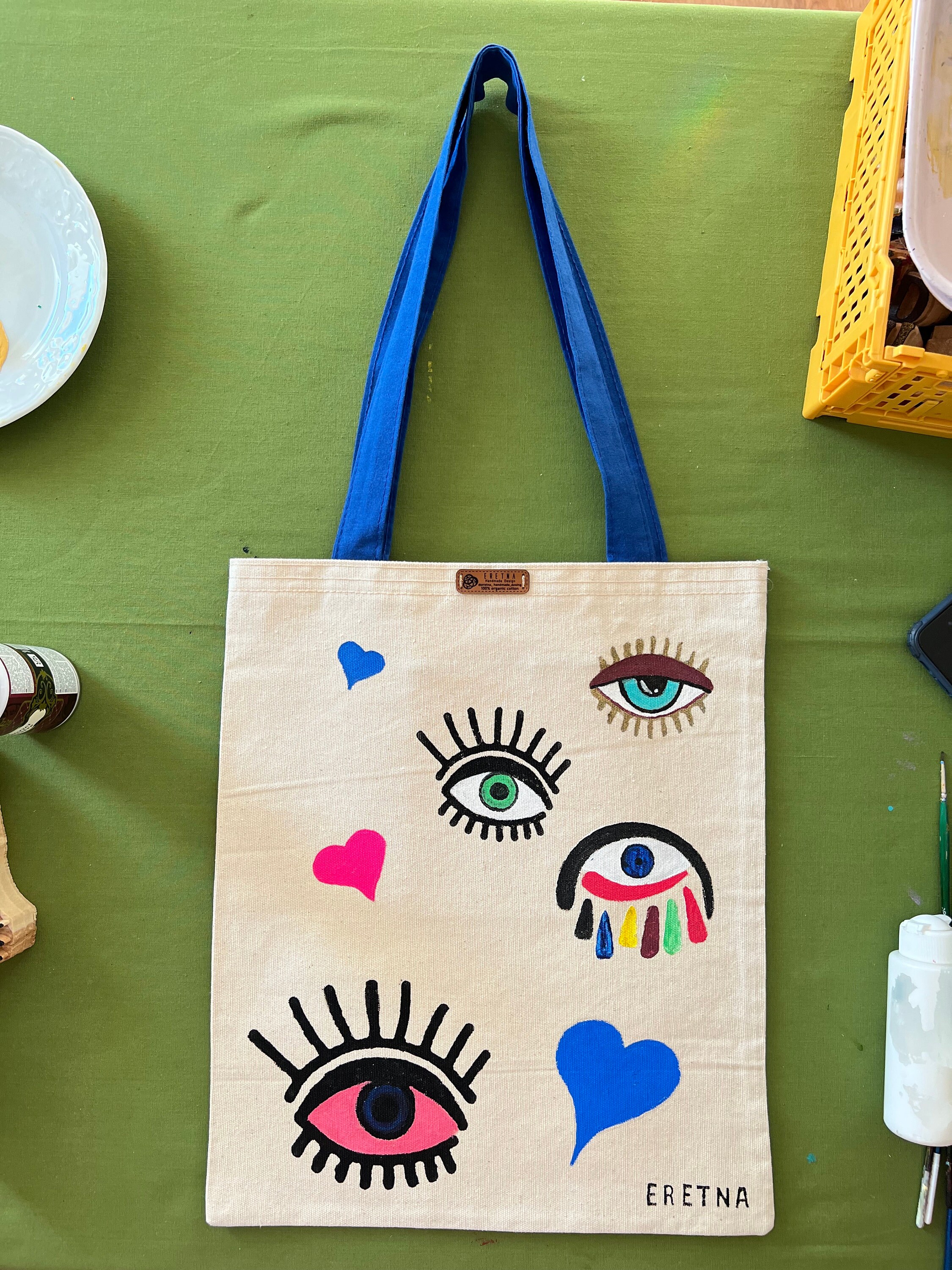 Tote Bag, Cloth Bag Print Bag, Evil Eye Boho Bag, Hand Printed Bag ...